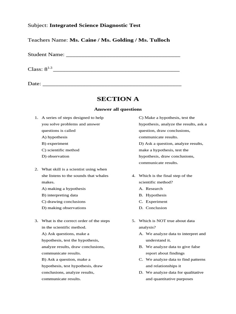 Grade 8 1-3 Integrated Science Diagnostic Test 2024 | PDF | Force ...