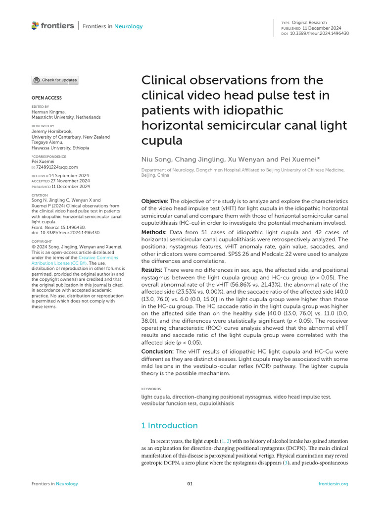 Clinical observations from the clinical video head pulse test in ...