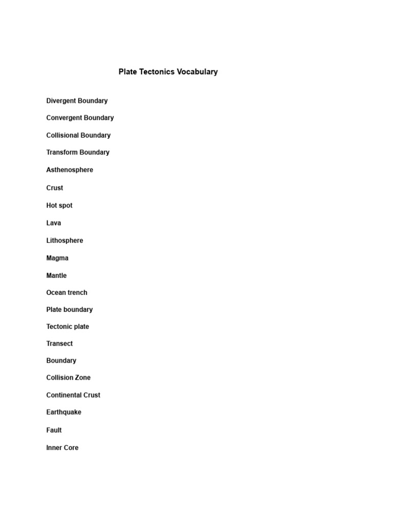 Plate Tectonics Vocabulary | PDF