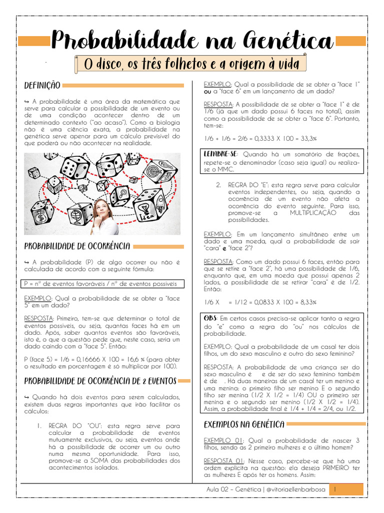 Resumo - Probabilidade Na Genética | PDF | Probabilidade | Dominância ...