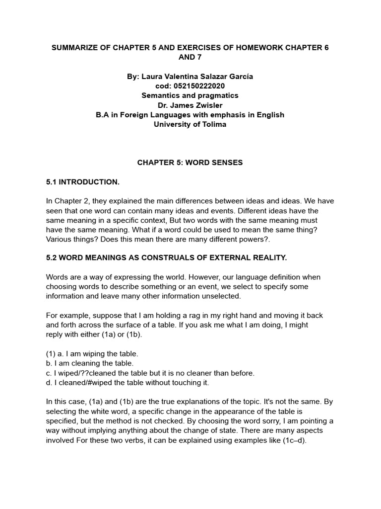 Summarize Chapter 5 and Exercises | PDF | Semantics | Word