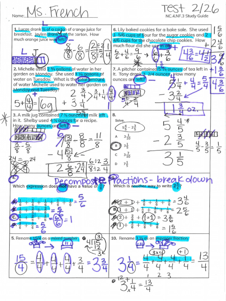 Adding and Subtracting Fractions Answer Key and Homework | PDF