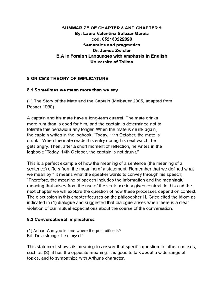 Summarize of Chapter 8 and Chapter 9 | PDF | Semantics | Linguistics