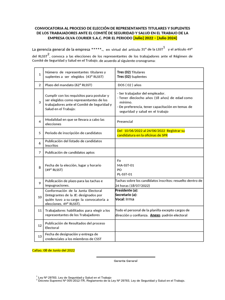 Convocatoria Al Proceso de Elección Del CSST | PDF | Gobierno | Elecciones
