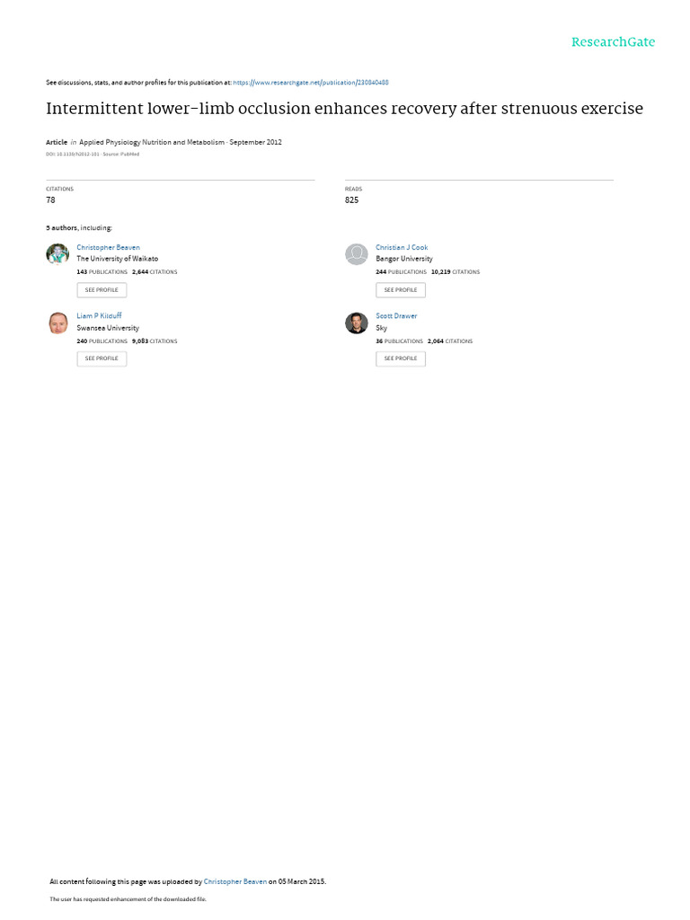 BFR Enhances Recovery After Strenuous Exercise | PDF | Ischemia ...