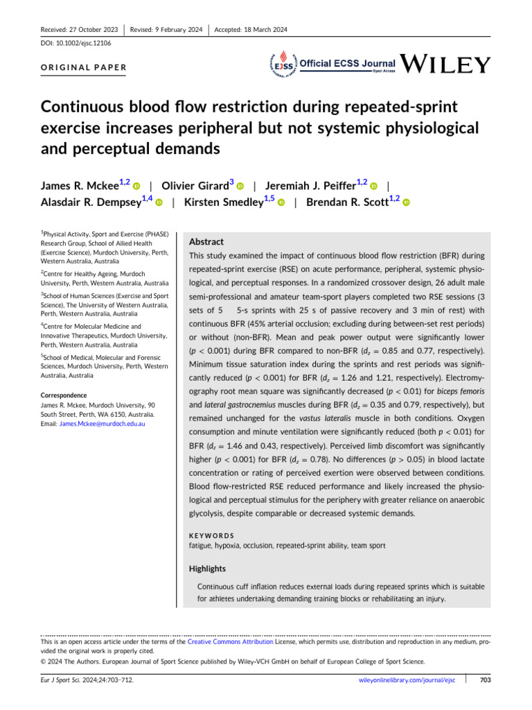 BFR during repeated-sprint | PDF | Blood | Medical Specialties