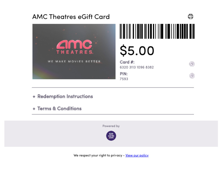 AMC Theatres eGift Card Details | PDF