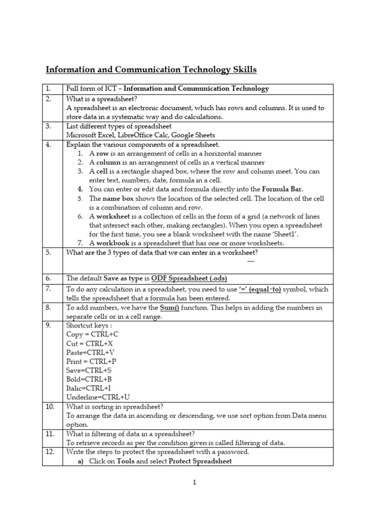ICT Q&A | PDF | Spreadsheet | Worksheet