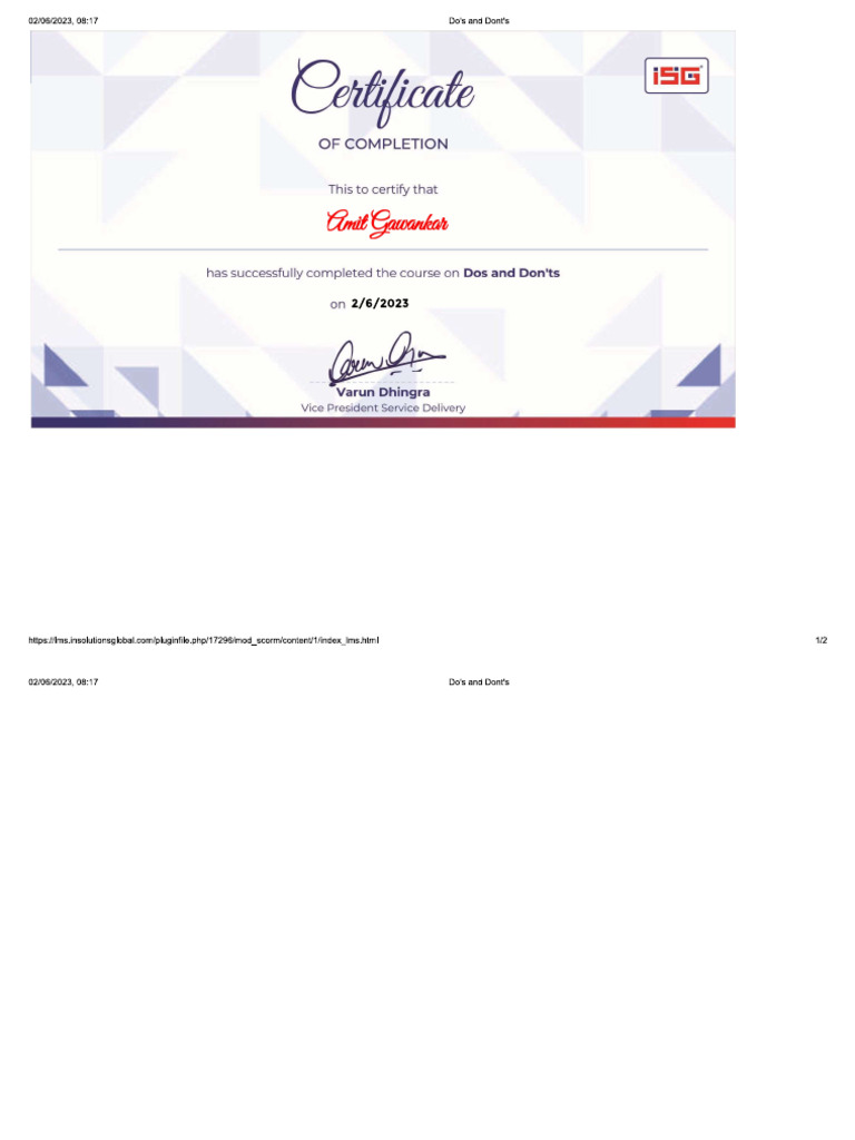 Dos and Don's Cerificate | PDF