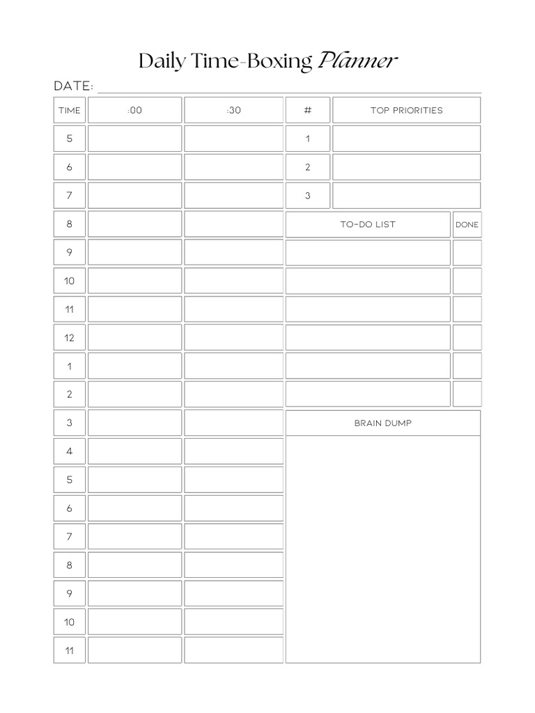 Minimalist Daily Time Boxing Planner (A4) | PDF