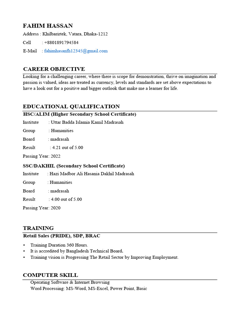 FAHIM HASAN CV | PDF