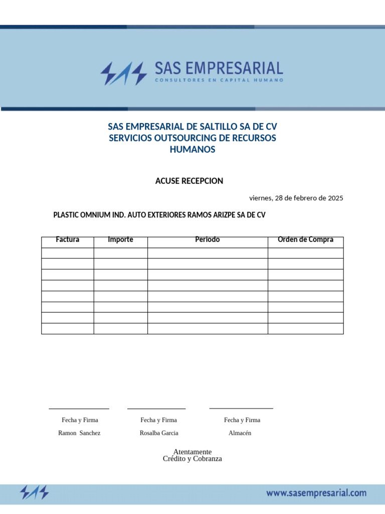 Acuse Recepcion Facturas Plastic | PDF