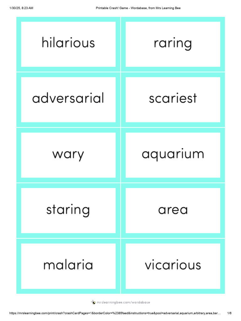Printable Wordabase Crash! Game | PDF | Card Games | Games Of Chance