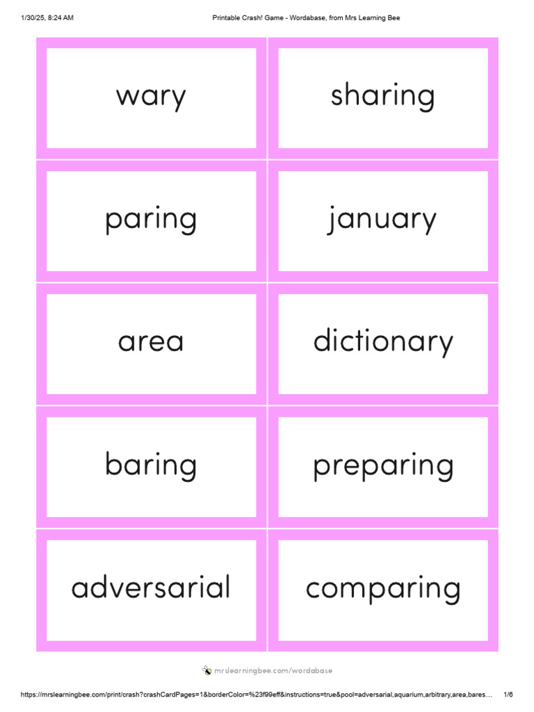 Printable Wordabase Crash! Game | PDF | Card Games | Games Of Chance