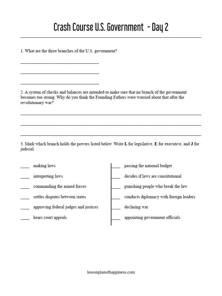 Branches of Government Powers WS | PDF