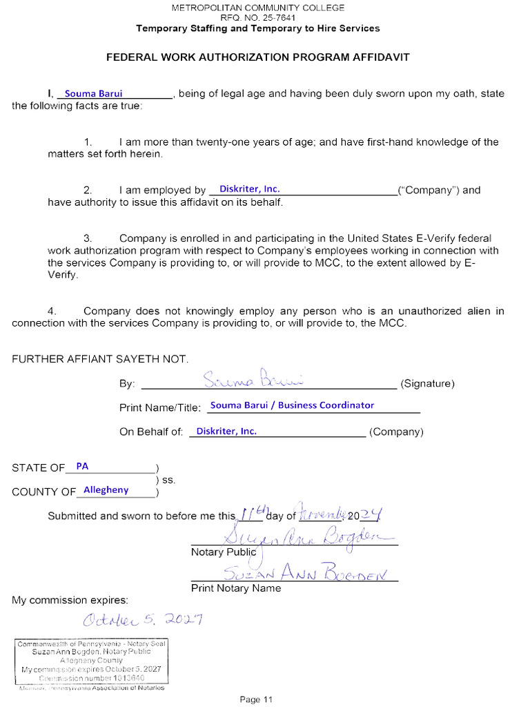 04_Federal Work Authorization Program Affidavit 12 | PDF