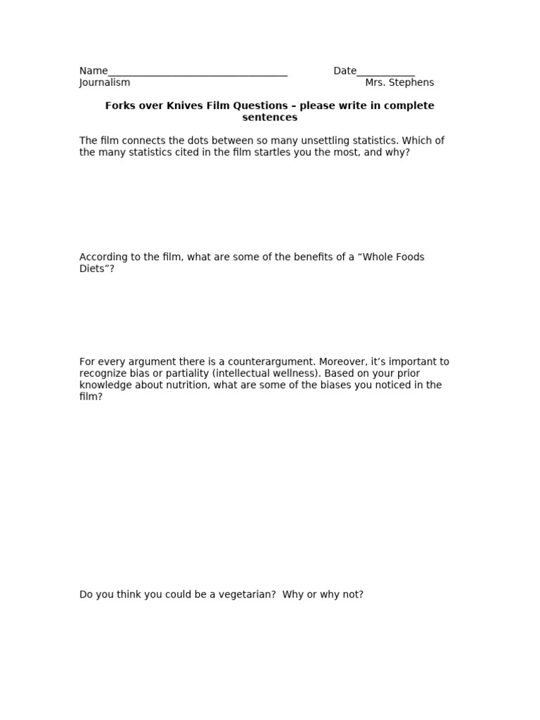 Forks Over Knives Film Discussion Questions | PDF