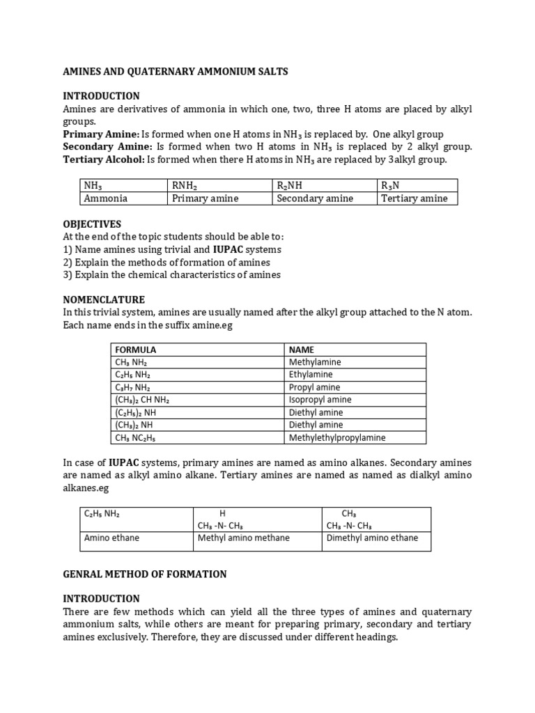 Amines and Quaternary Ammonium Salts-1 | PDF | Amine | Ammonium