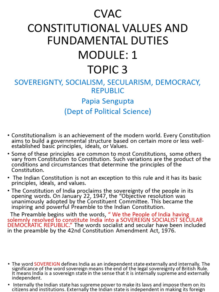Indian Constitution: Core Values Explained | PDF | Government ...