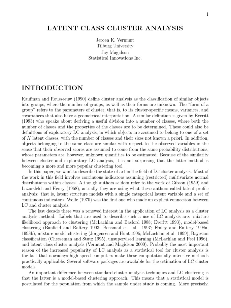 Latent Class Cluster Analysis - Vermunt, Magidson | PDF | Covariance ...