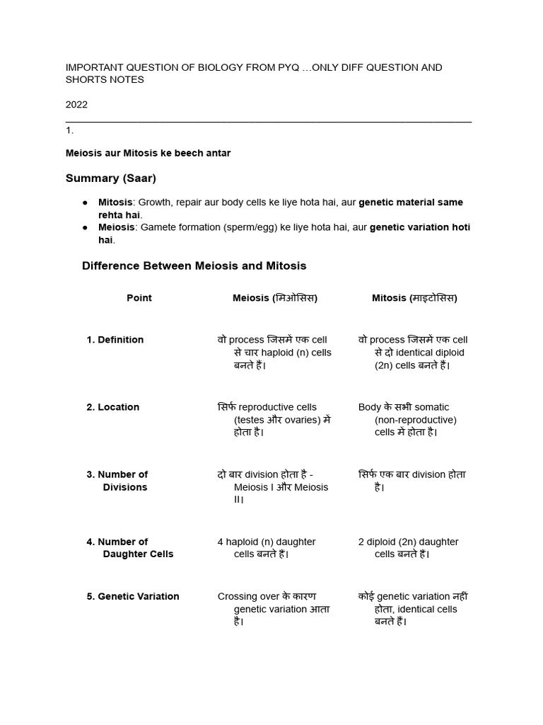 All Diff and Short Notes Question of Biology 7TH Sem | PDF