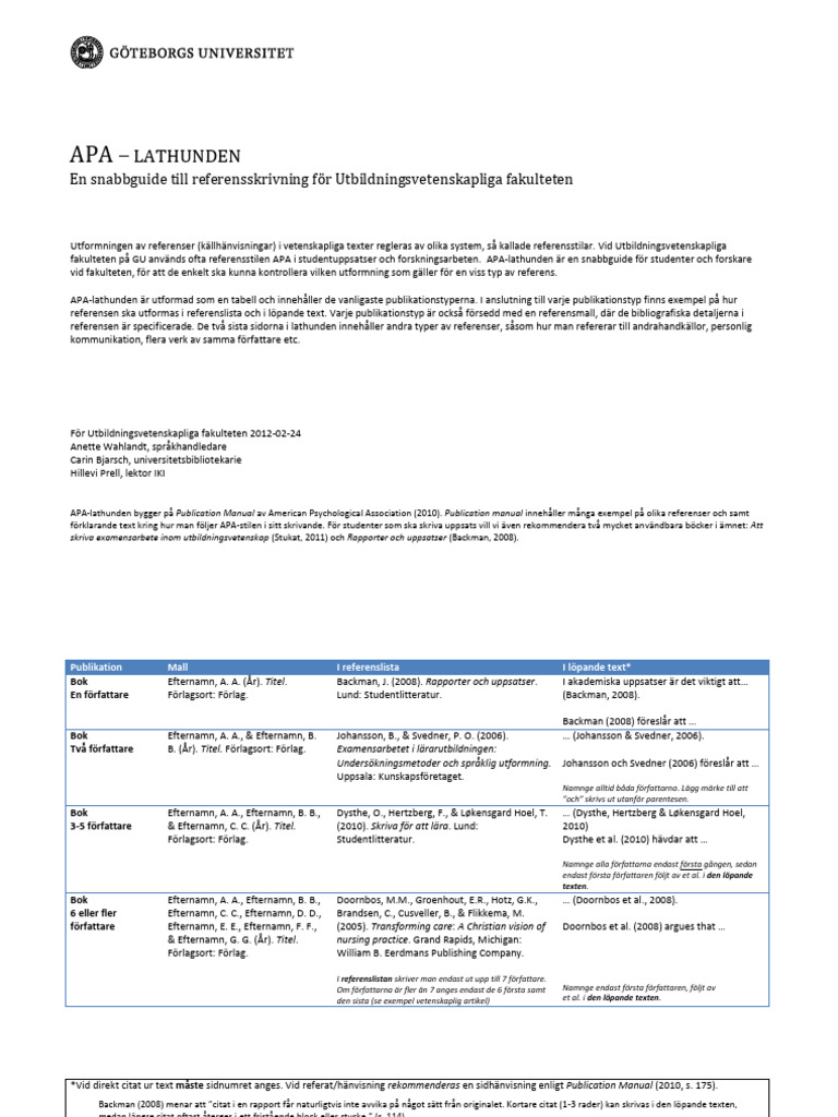 Lathund APA Referenssystem | PDF