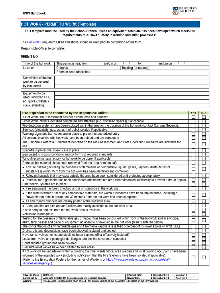 9 - Permit-To-Work-Hot-Work-Sample-Document | PDF | Personal Protective ...