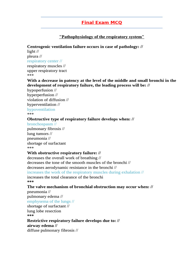 Respiratory System MCQ - Path Physio Final Exam | PDF | Lung | Respiratory System