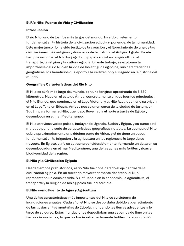 El Rio Nilo | PDF | Nilo | Antiguo Egipto