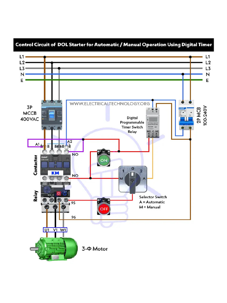 Wiring and Control Circuit of DOL Starter For Automatic and Manual ...
