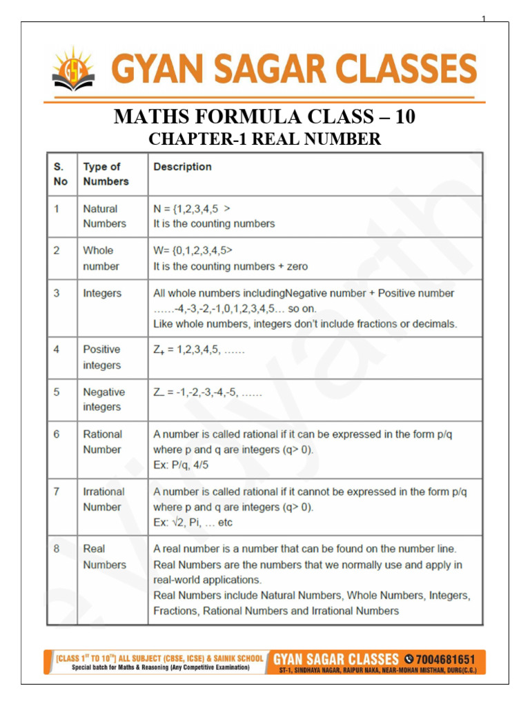 Maths Formula Class - 10 | PDF