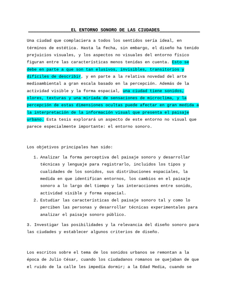 Análisis del Entorno Sonoro Urbano | PDF | Sonido | Percepción