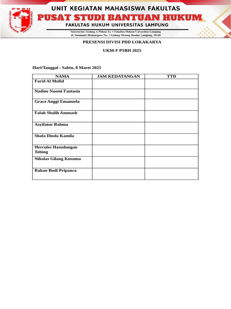 PRESENSI DIVISI ACARA | PDF