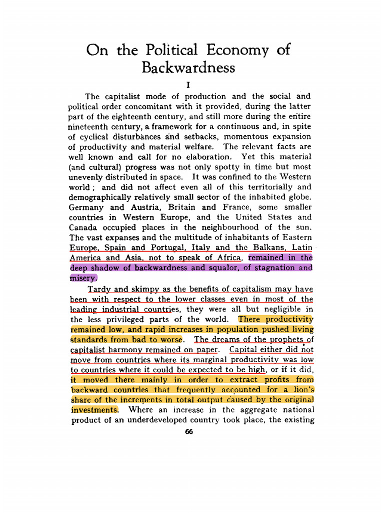 Paul Baran - Economic Backwardness | PDF | Capitalism | Bourgeoisie