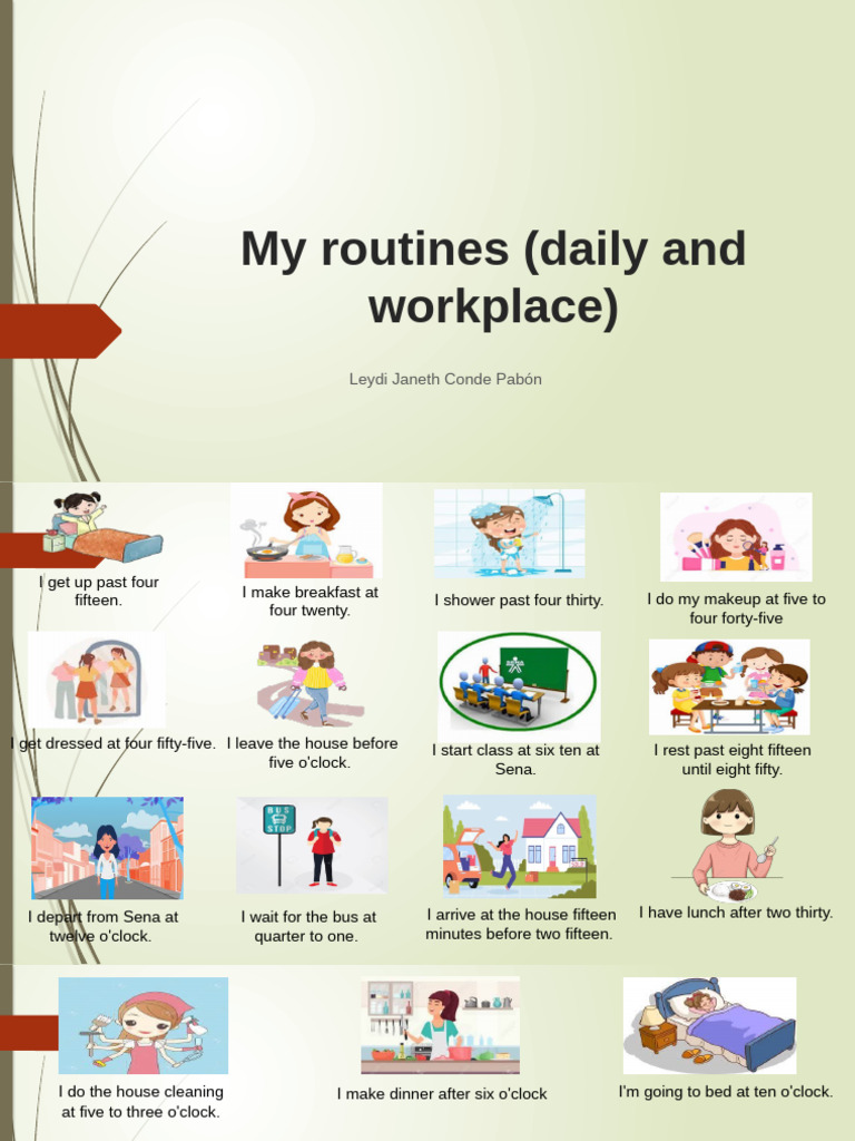 My routines (daily and workplace)-Leydi Conde | PDF