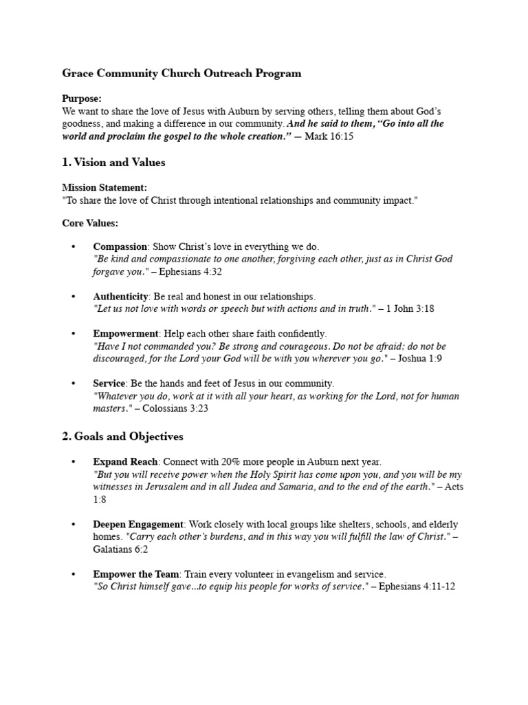 Grace Community Church Outreach Plan | PDF | Jesus | Religious Belief ...
