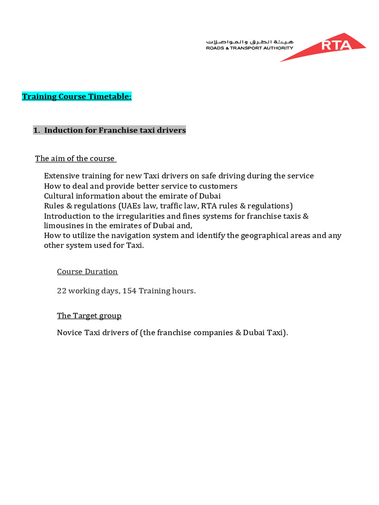 Dubai Taxi Driver Training Courses | PDF