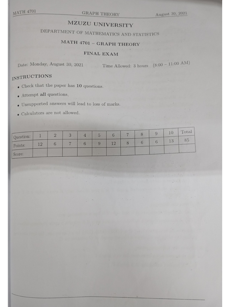Real Analysis+ Graph Theory Past Papers | PDF