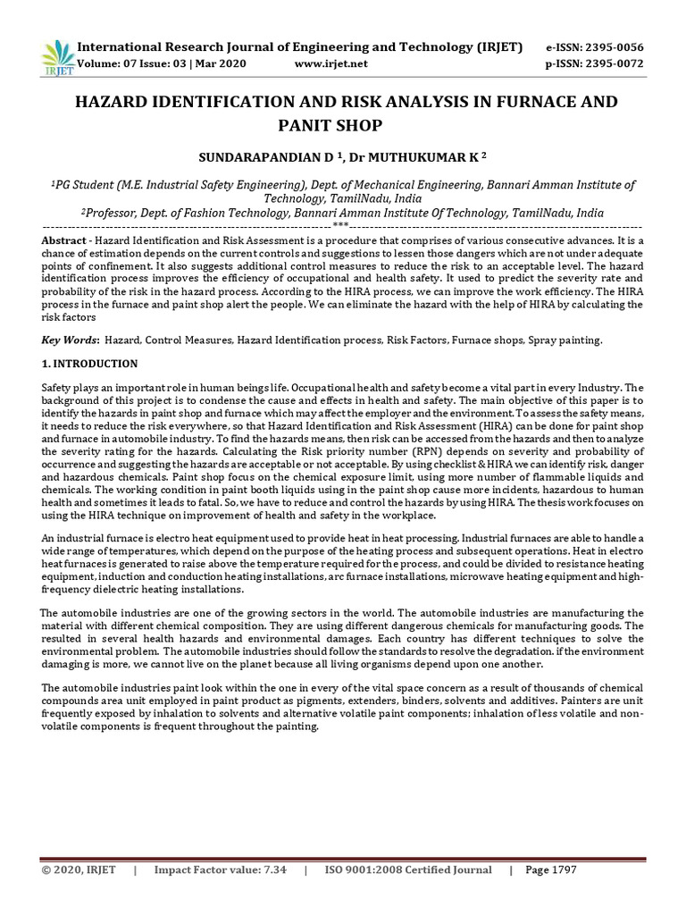 Hazard Analysis in Furnace & Paint Shops | PDF | Risk | Hazards