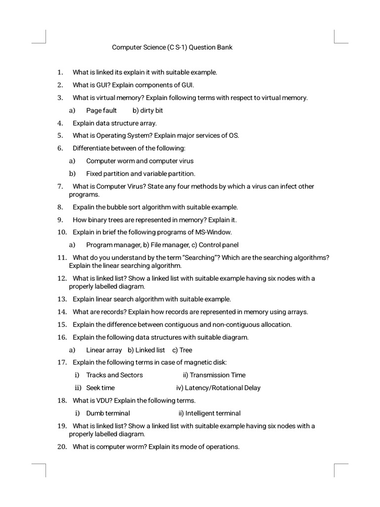 12th STD Computer Science 1 Paper For Practise | PDF