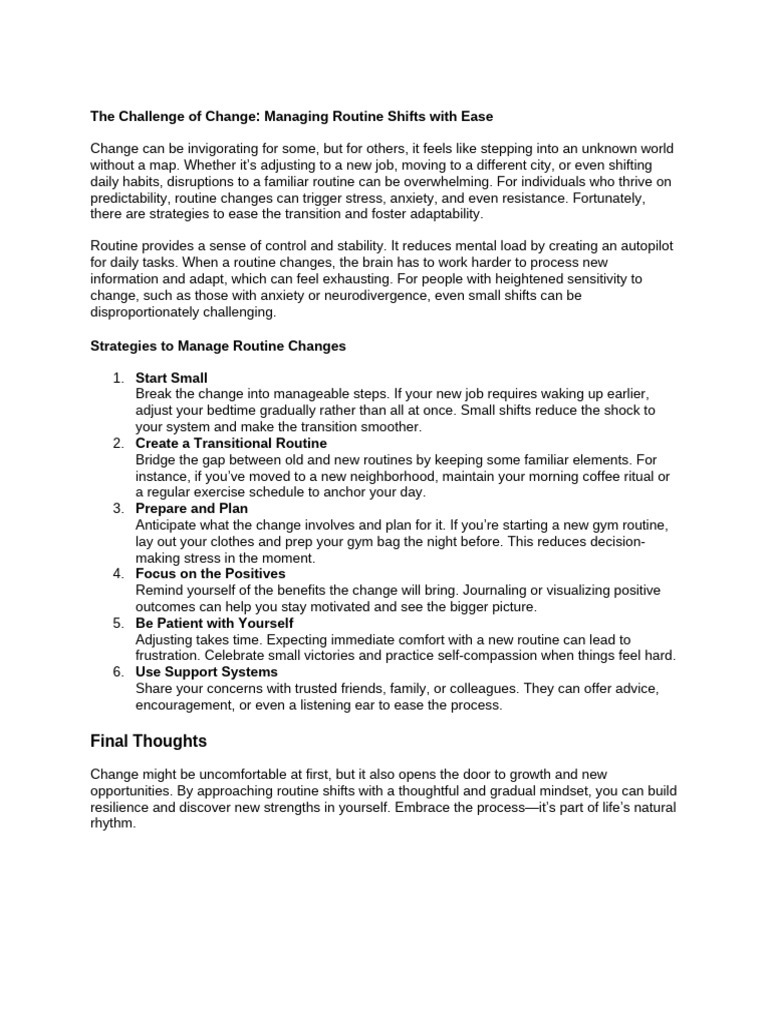Strategies for Managing Routine Changes | PDF | Psychological ...