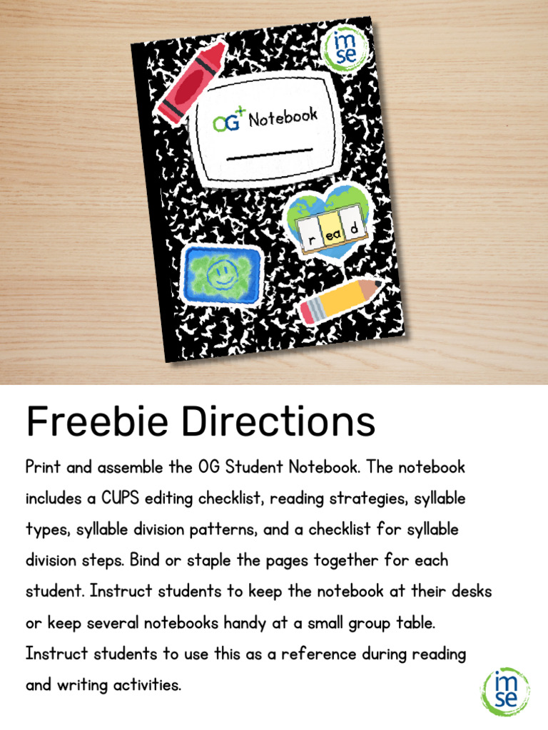 Og Student Notebook Freebie 1 Pdf Syllable Consonant