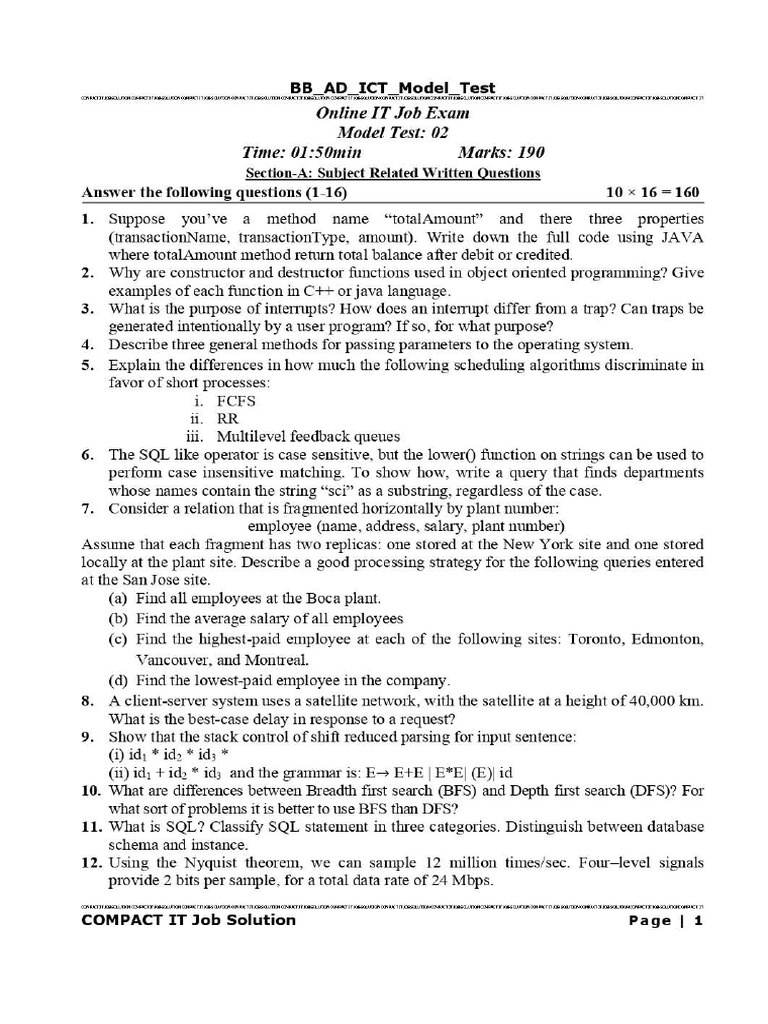 Question BB AD ICT Model Test 02 | PDF