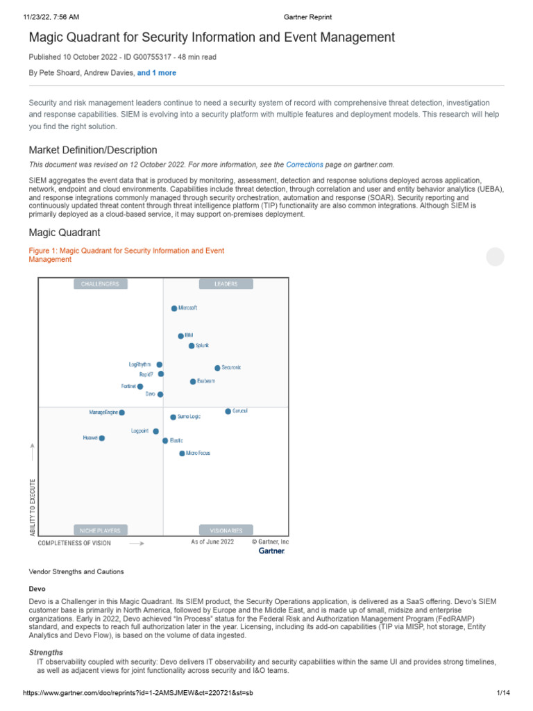 SIEM Nov 22 Gartner Reprint | PDF | Cloud Computing | Software As A Service
