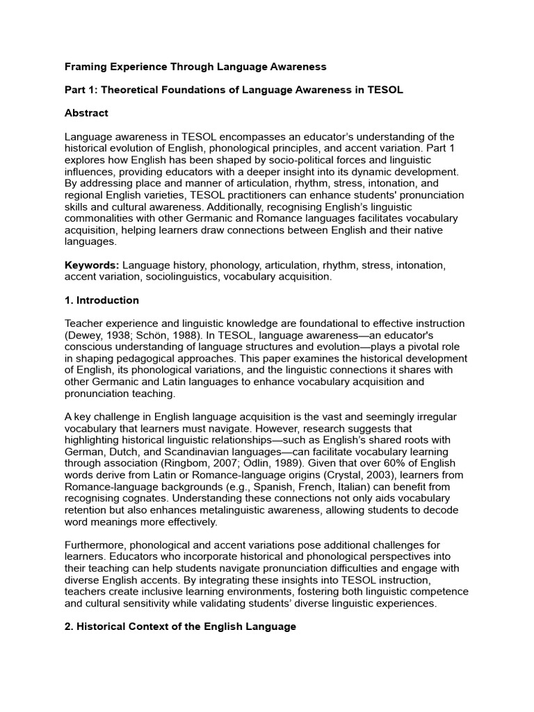 Part 1 Framing Experience Through Language Awareness | PDF | English ...