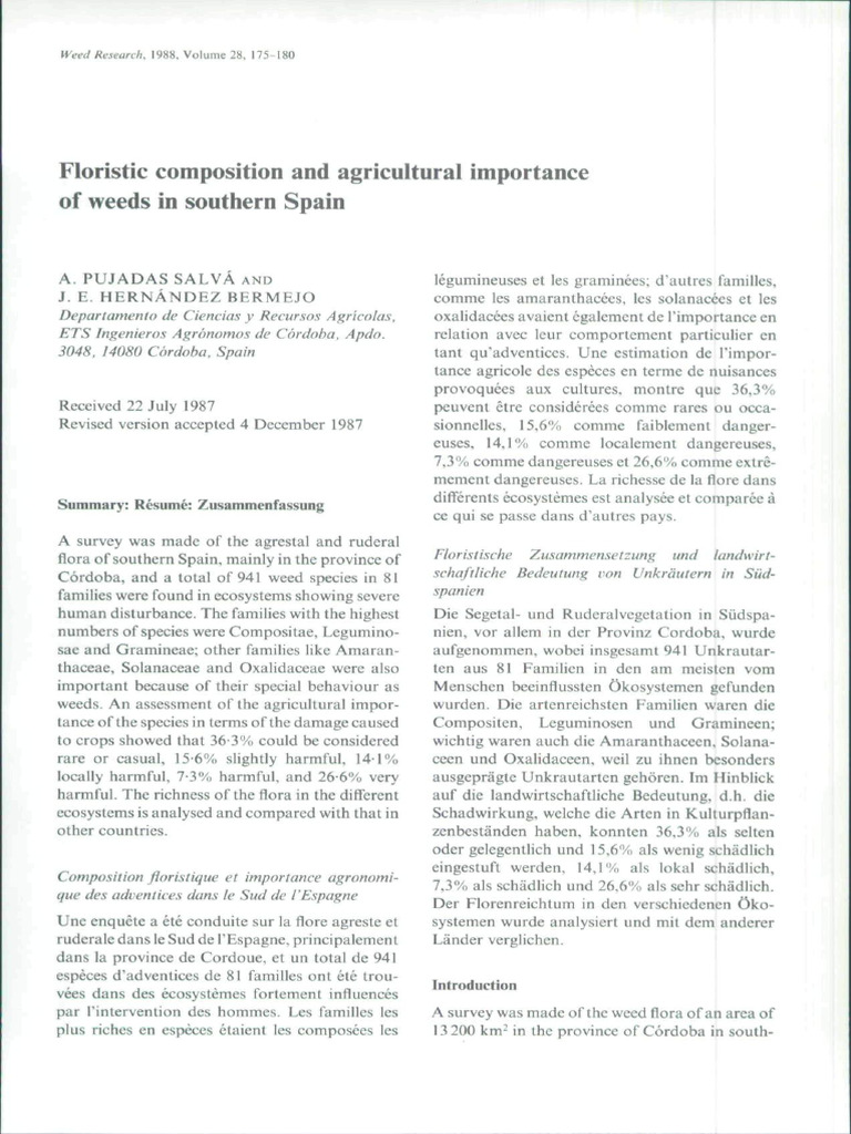 Floristic Composition and Agricultural I | PDF | Irrigation | Plants