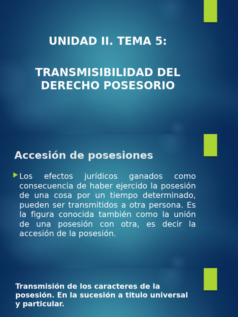 Transmisibilidad del Derecho Posesorio | PDF | Posesión (Ley ...