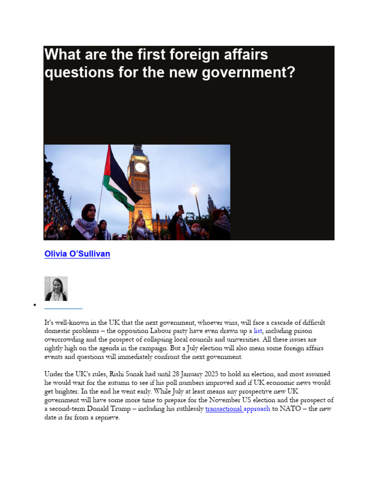 UK Foreign Affairs Challenges Post-Election | PDF | Unrwa | European Union