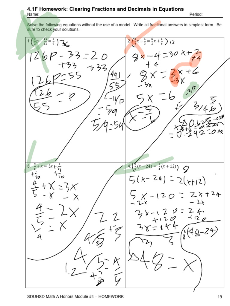 Clearing Fractions in Equations Homework | PDF | Mathematical Analysis ...