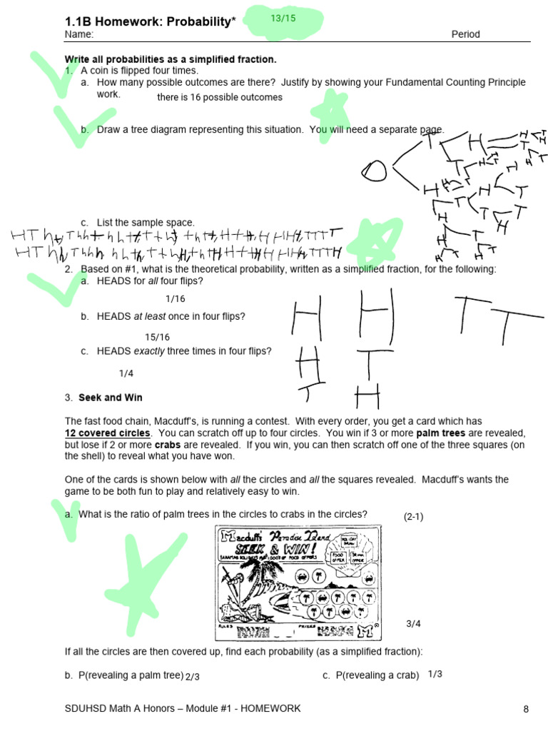 Kami Export - Ben Pappelbaum - Module 1 Section 1.1B HW | PDF | Odds | Probability